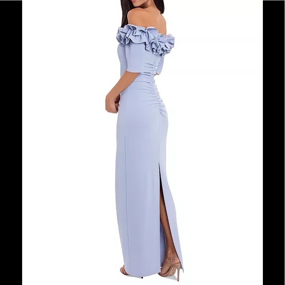Xscape | Dresses | Xscape Long Blue Ruffle Dress | Poshmark